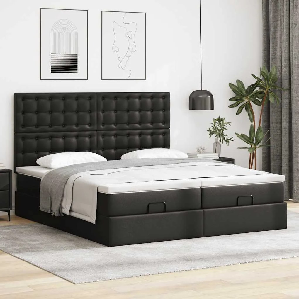 Osmanský rám postele s matrací černá 200x200cm umělá kůže 3313659