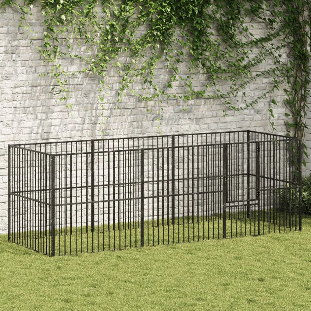 Ohrádka pro psy 8 panelů černá pozinkovaná ocel 3209557
