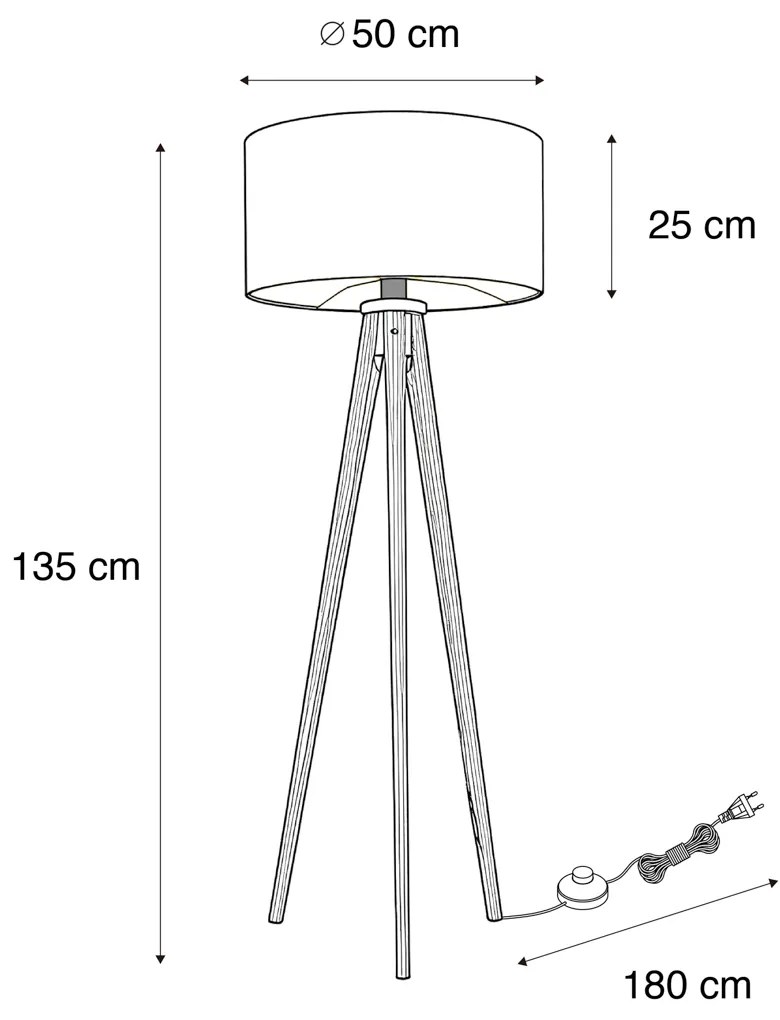 Stojací lampa na třech nohách z ořechového dřeva s hnědým sametovým stínítkem 50 cm - Tripod Classic