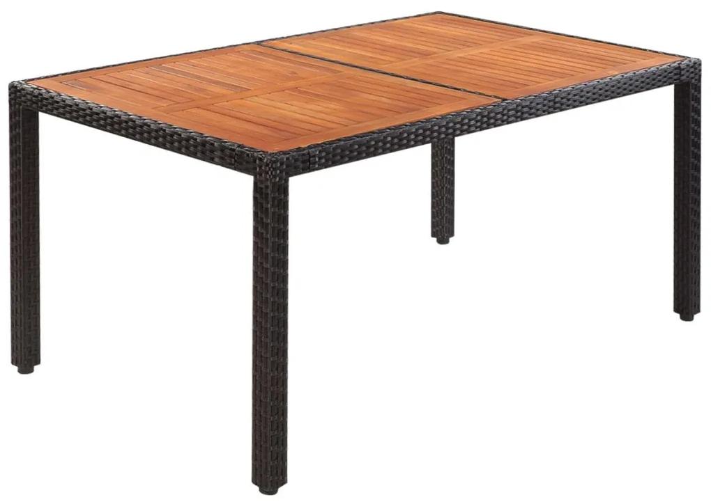 Polyratanový venkovní stůl s deskou z akácie | 150x90x75 cm