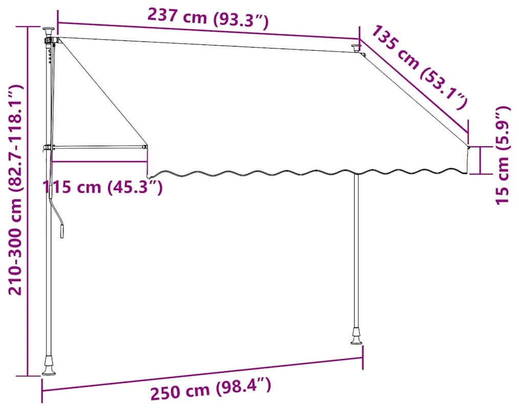 vidaXL Marketos Ručně zatahovací markýza 250 cm oranžovo-bílé pruhy