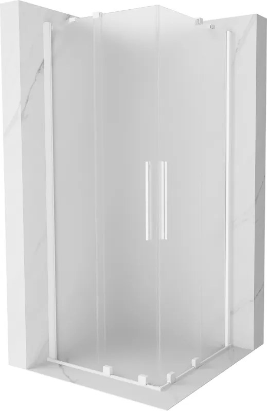 Mexen Velar Duo, sprchový kout s posuvnými dveřmi 100 x 100 cm, 8mm sklo námraza, bílá matná, 871-100-100-32-20