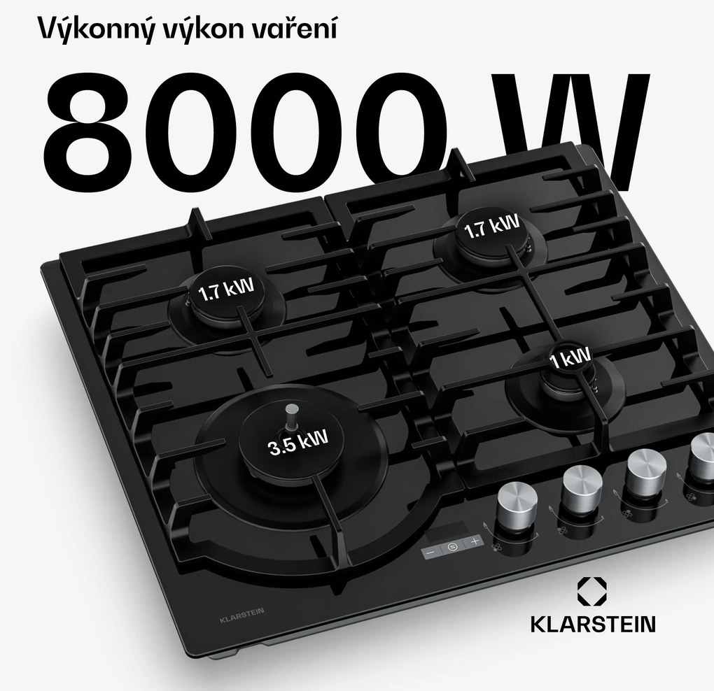 Klarstein Ignito plynová varná deska 8 kW, litinové držáky, časovač, regulace teploty