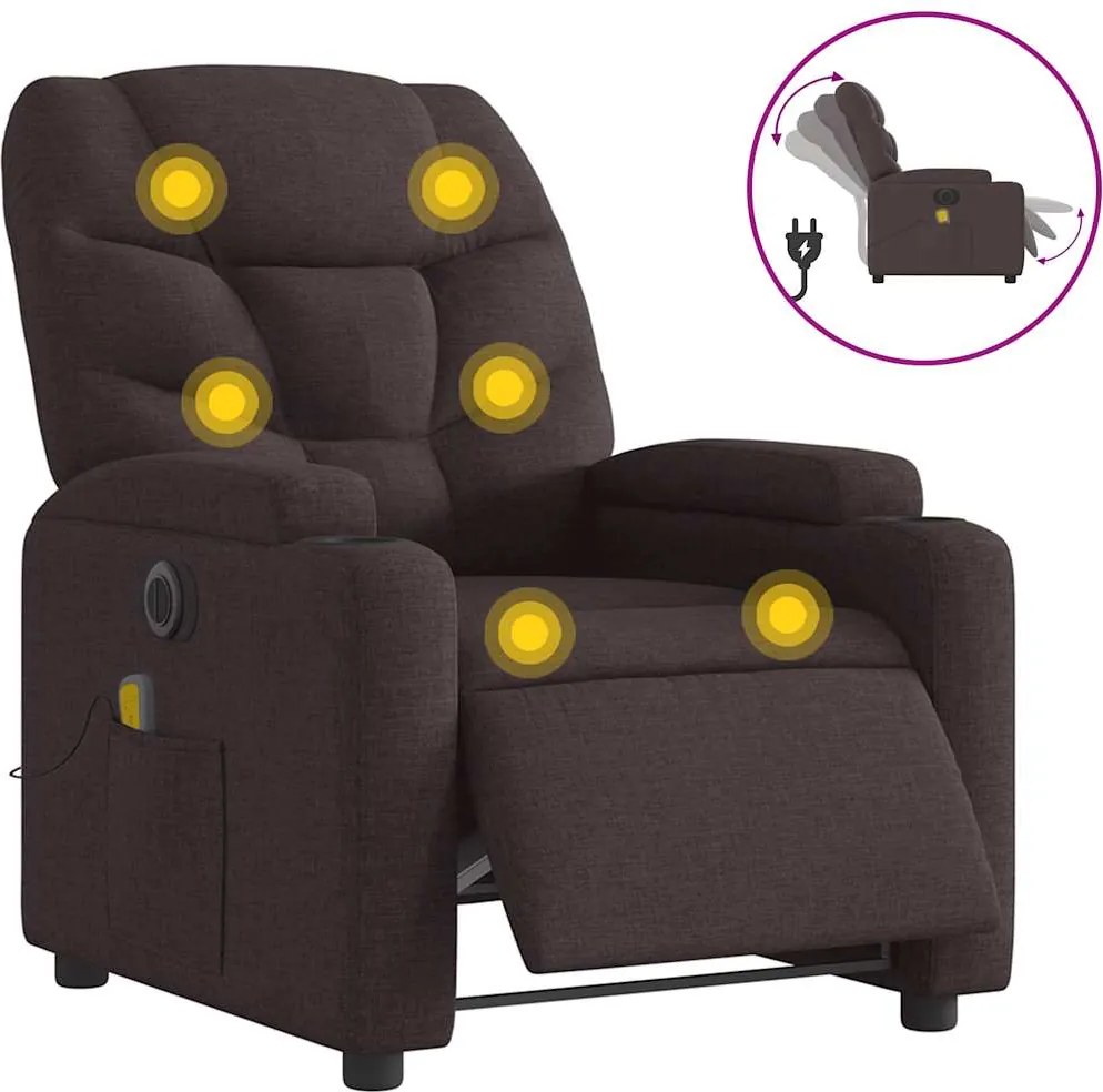 Elektrické masážní polohovací křeslo tmavě hnědé textil 3204589
