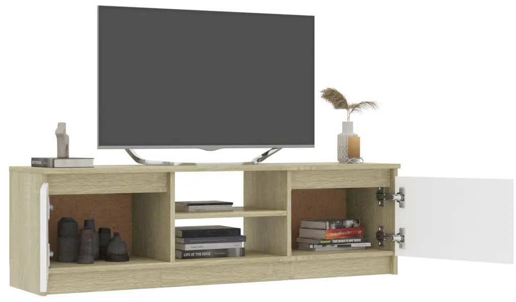 vidaXL TV stolek bílý a dub sonoma 120 x 30 x 35,5 cm dřevotříska