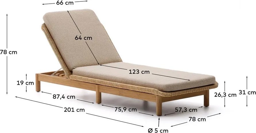Ratanové polohovací zahradní lehátko v přírodní barvě Galea – Kave Home