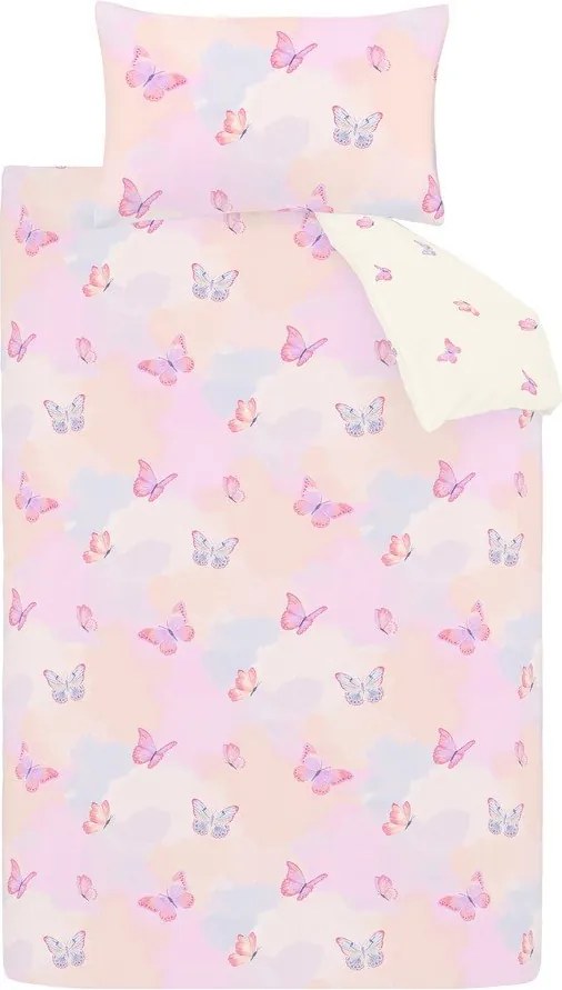 Růžové dětské povlečení na jednolůžko 135x200 cm Ombre Butterflies – Catherine Lansfield