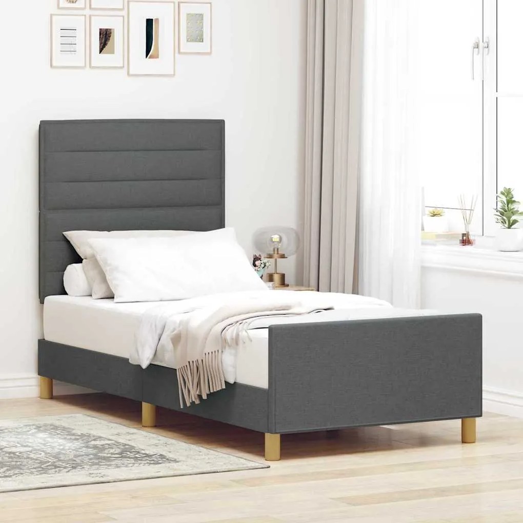 Rám postele s čelo Tmavě šedá 80 x 200 cm textil 3344607