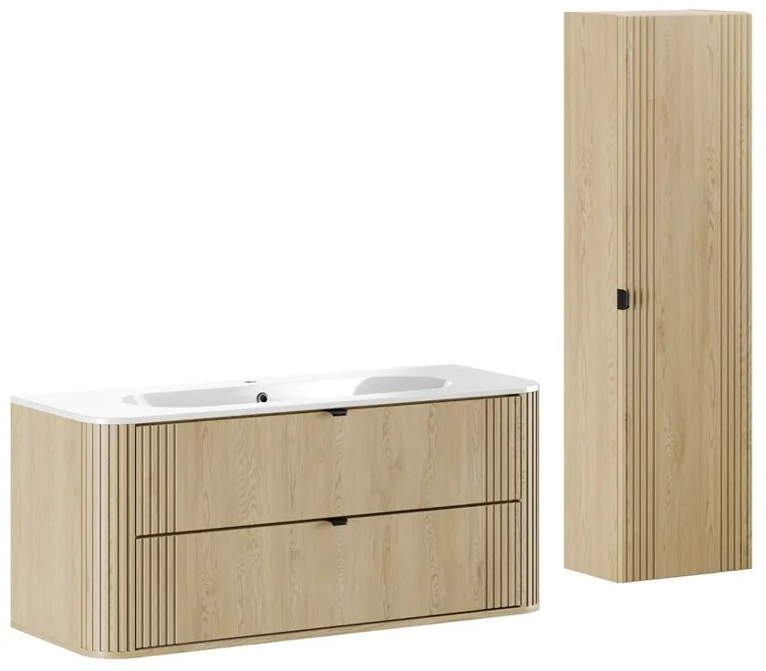 Koupelnová sestava Ovalia Pure se zápustným umyvadlem a skříňkami 120 cm dub cremona