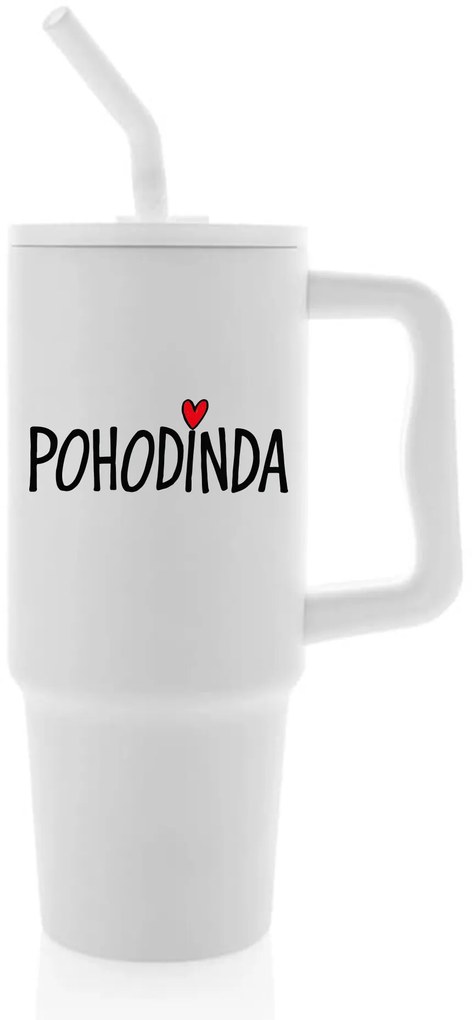 POHODINDA - bílá cestovní termoska s barevným víčkem 900 ml