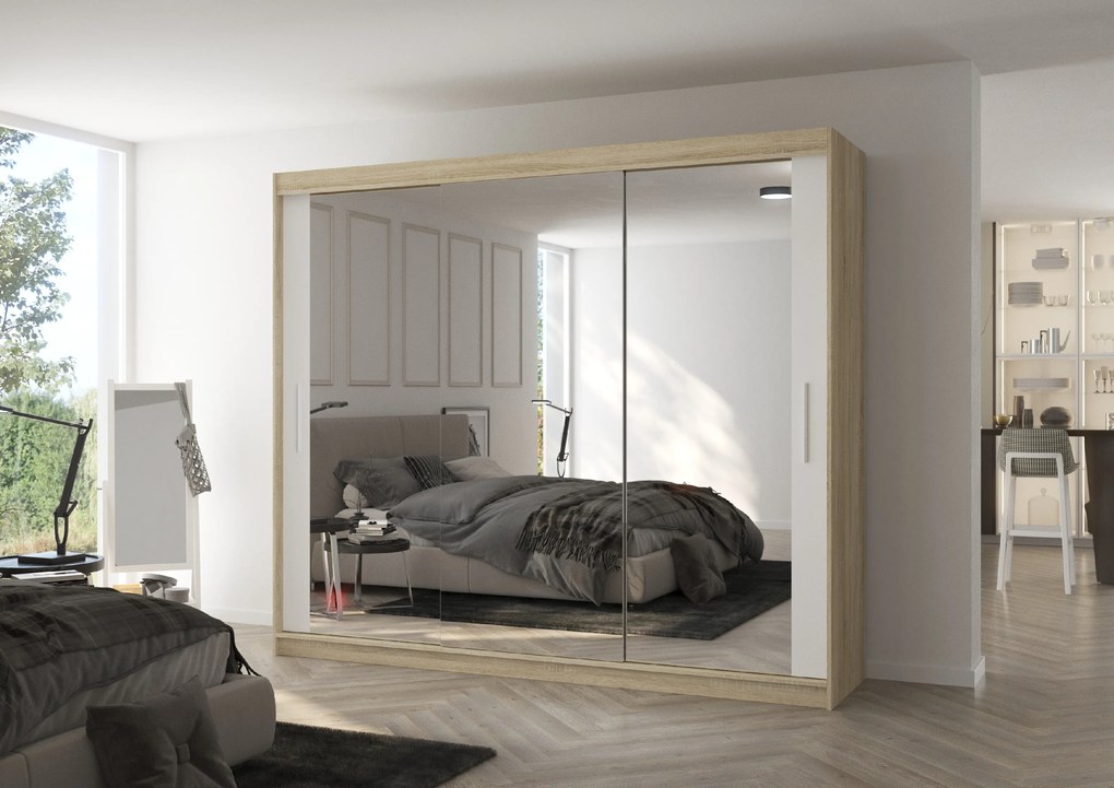ADRK Furniture Skříň s posuvnými dveřmi a zrcadlem CHESTER 250 ADRK-SW-CHE-SW-250