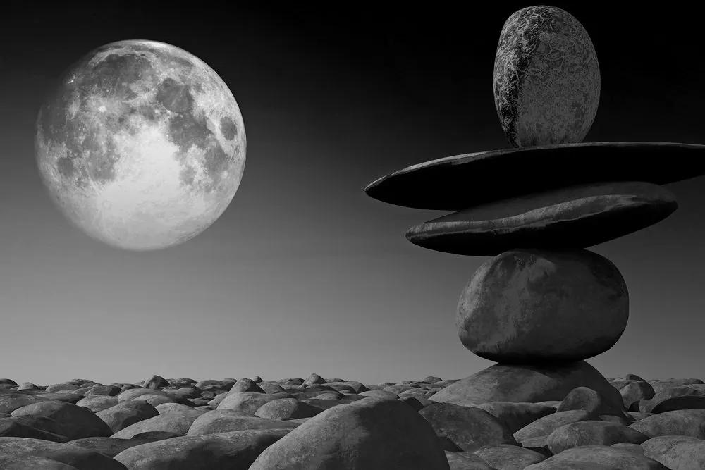 Obraz skládané kameny v měsíčním světle v černobílém provedení Varianta: 120x80