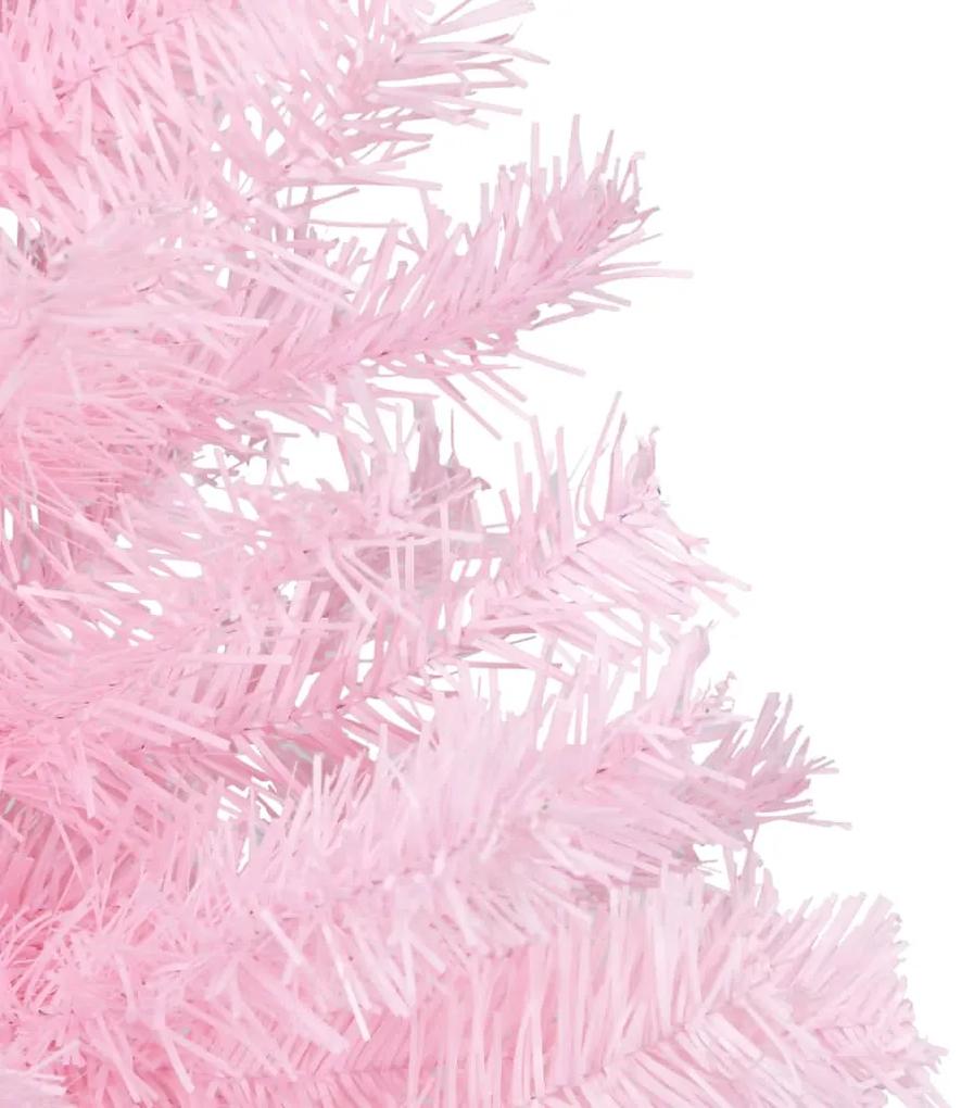 vidaXL Umělý vánoční stromek s LED a sadou koulí růžový 240 cm PVC