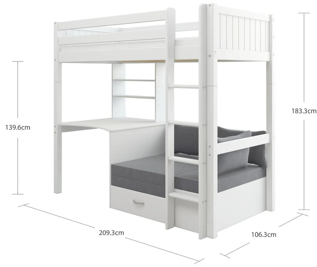 FN Vysoká postel se stolem a rozkl. pohovkou Romantic 462 bílá