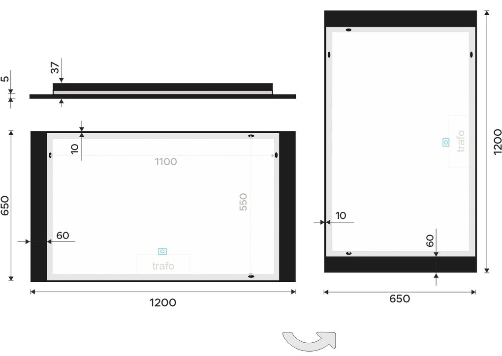 Nimco Černé LED zrcadlo 1200x650 s dotykovým senzorem - ZPC 41006V-90