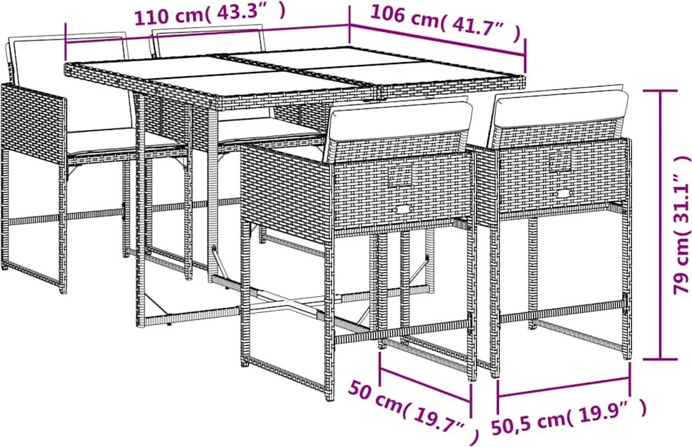 5dílný zahradní jídelní set s poduškami hnědý polyratan 3211257
