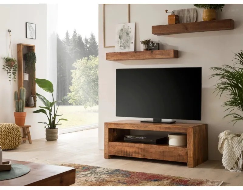 furniture-nabytek.cz - Masivní nástěnná police Countryside z mangového dřeva, lakovaná, hnědá – 100 cm