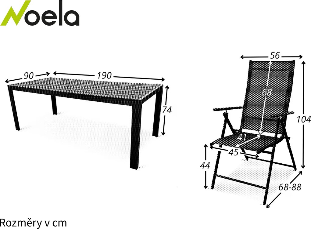 Noela Zahradní jídelní set Viking XL 190cm + 6x kovová židle Pia