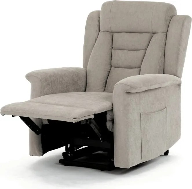 Relaxační křeslo s elektrickým ovládáním, pomoc při vstávání, potah lanýžová látka, 2 motory (82 x 98) cm