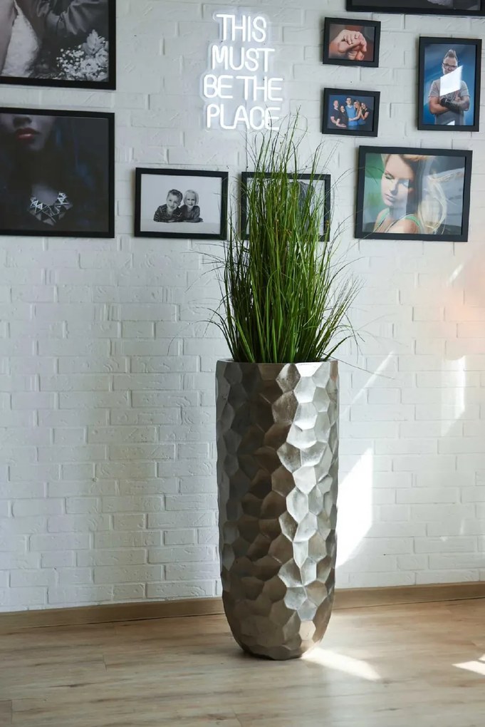 Luxusní květináč AMOLAR, sklolaminát, horní průměr 41 cm x výška 95 cm, stříbrný