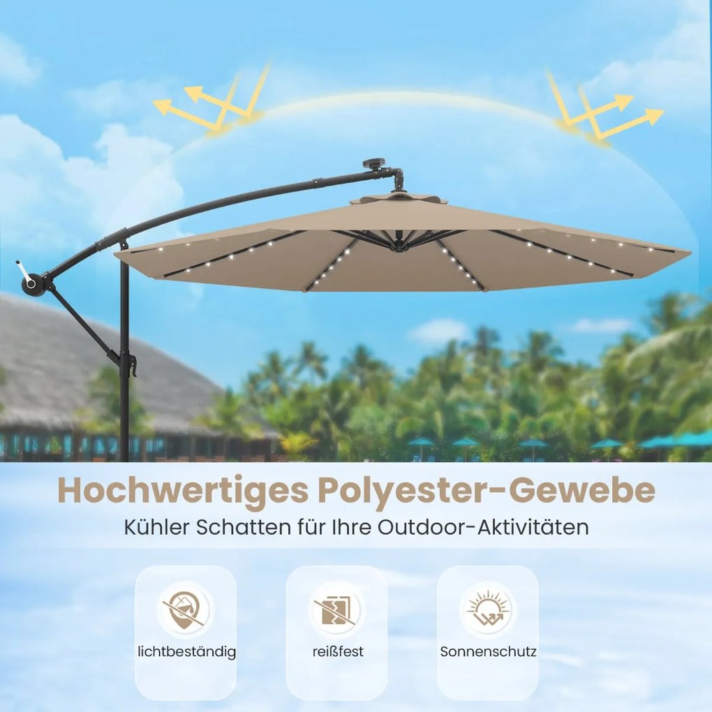 Costway Konzolový deštník Ø350 cm s 40 solárními LED světly a pytli s – hnědý
