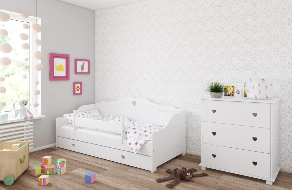 BabyBeds Dětská postel ZUZANA srdíčka 200x90 Barevné provedení: bílá a šedá, Úložný prostor: Ano, s úložným prostorem Bílá