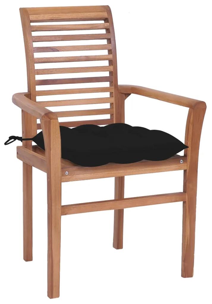 vidaXL Jídelní židle 4 ks černé podušky masivní teak
