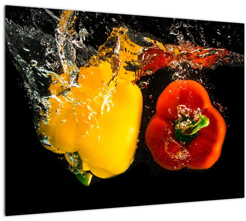 Skleněný obraz - papriky ve vodě (70x50 cm)