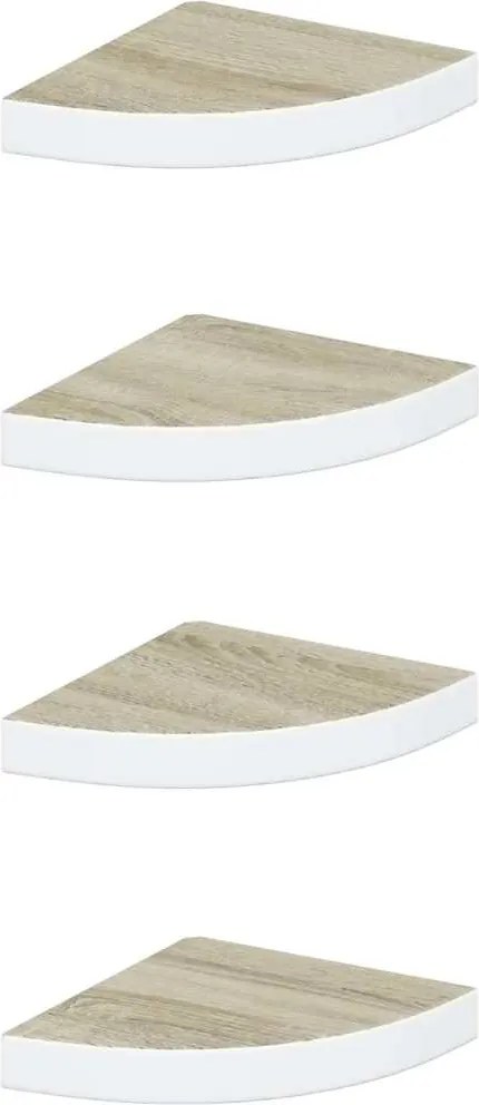 Nástěnné rohové police 4 ks dub a bílé 25 x 25 x 3,8 cm MDF 326632