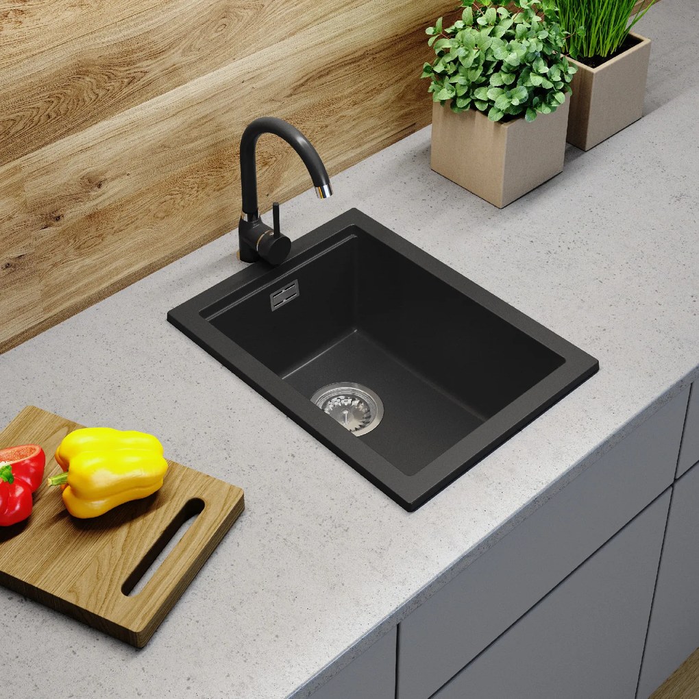 Gamma Decor 3850, 1-komorový granitový dřez 380x500x207 mm, černá, GMA-ZLE000155