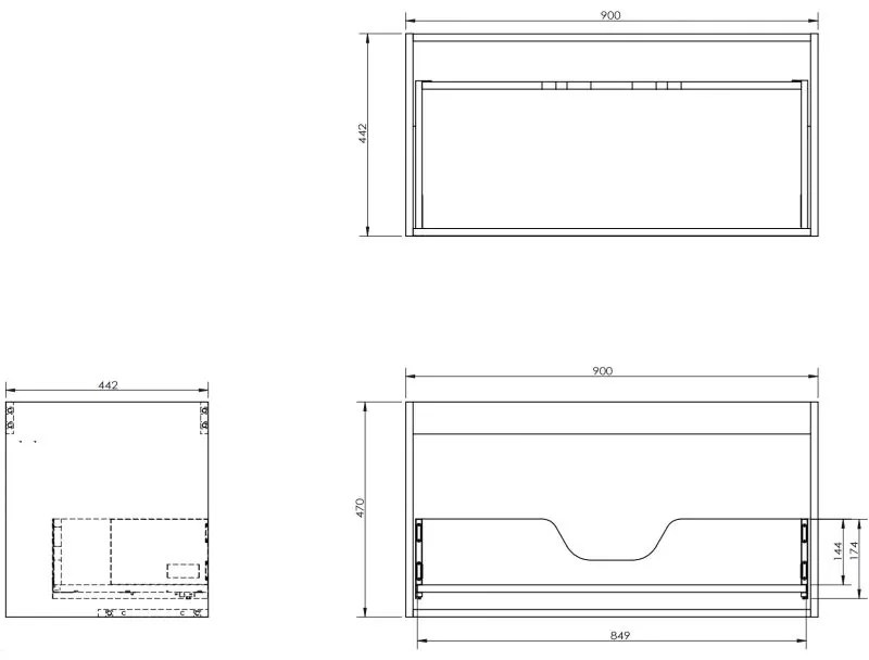 Mexen Box-A, závěsná skříňka 90 cm, 1 zásuvka, černá matná, 91AX0-0900-470-1-71