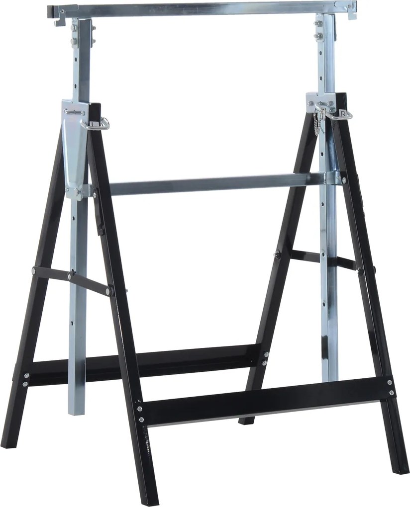HOMCOM 2 x lešení kozlík skládací výškově nastavitelný do 200 kg z oceli černé barvy 68 x 58 x 80-130 cm pro stavební práce a kutily |