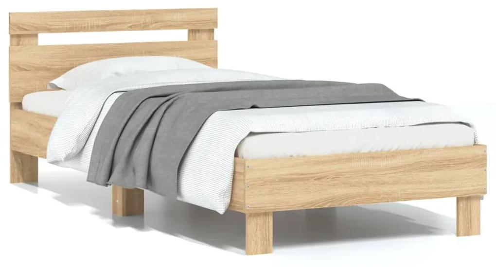 Rám postele s čelem dub sonoma 90 x 200 cm kompozitní dřevo - Default Title