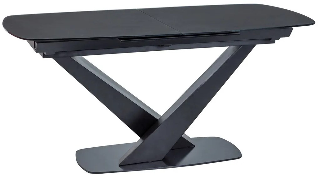 Jídelní stůl rozkládací CASSINO I 160-220x90 cm, sklo, MDF lak a kov černý mat