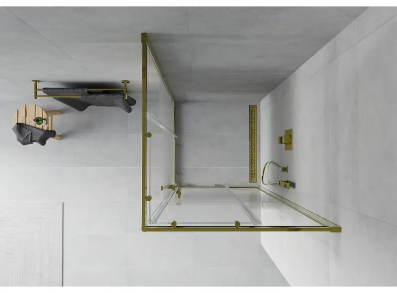 Mexen Rio, čtvercový sprchový kout s posuvnými dveřmi 70 (dveře) x 70 (dveře) x 190 cm, 5mm čiré sklo, zlatý profil, 860-070-070-50-00