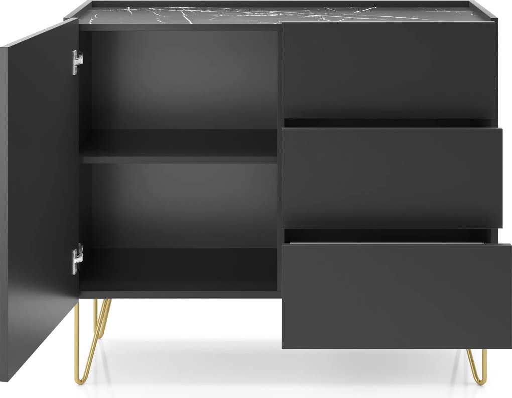 PSK Komoda HOPE, Černá/Marmur Black Royal 97 cm