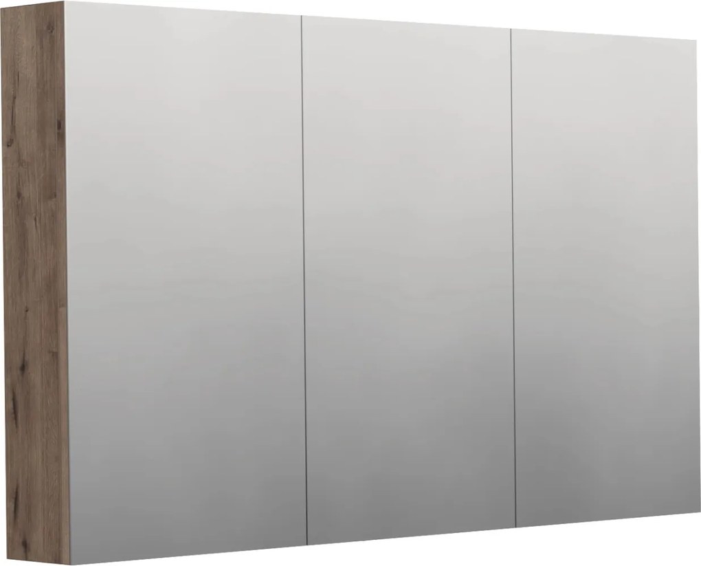 INTEDOOR Zrcadlová skříň BEE, 3 dveře, el.zásuvka, IP44, š.120cm, dub Wellington