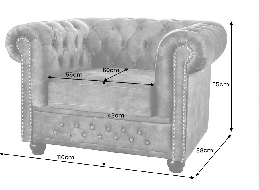 Designové křeslo Chesterfield antik šedé