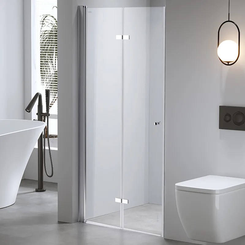 BPS-koupelny Zalamovací otočné sprchové dveře HYD-JSD01 130 chrom/transparent pro instalaci do niky