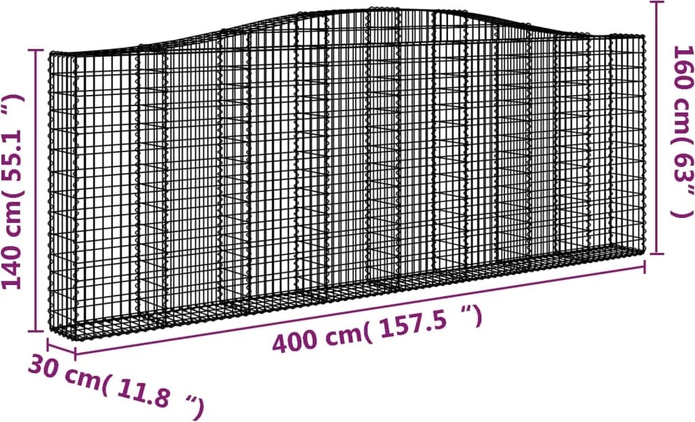 Klenuté gabionové koše 3 ks 400x30x140/160cm pozinkované železo 3145853