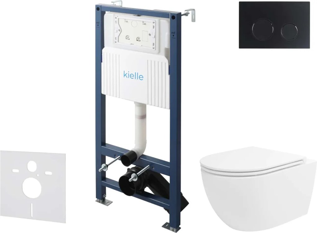kielle Genesis New - Set předstěnové instalace, klozetu Oudee, Vortex Rimless+, sedátka softclose a tlačítka Gemini New II, matná černá 30528SS33