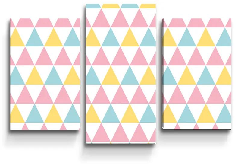 Sablio Obraz - 3-dílný Tříbarevné trojúhelníky - 75x50 cm