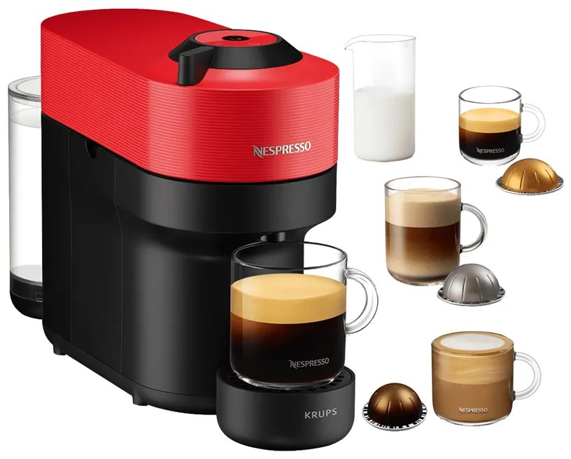 Kapslový kávovar Krups Nespresso Vertuo Pop XN920510 červený