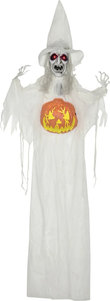 HOMCOM Halloween duch, Halloween dekorace, zvuková funkce, s pohybovým senzorem a LED světly, 60 cm x 18 cm x 183 cm