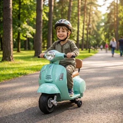 AIYAPLAY Elektro motorka pro děti Mini Vespa GTS 6V s lithiovou baterií, ergonomické sedadlo, opěrka zad, 1,5-3 roky 370-484V90GN