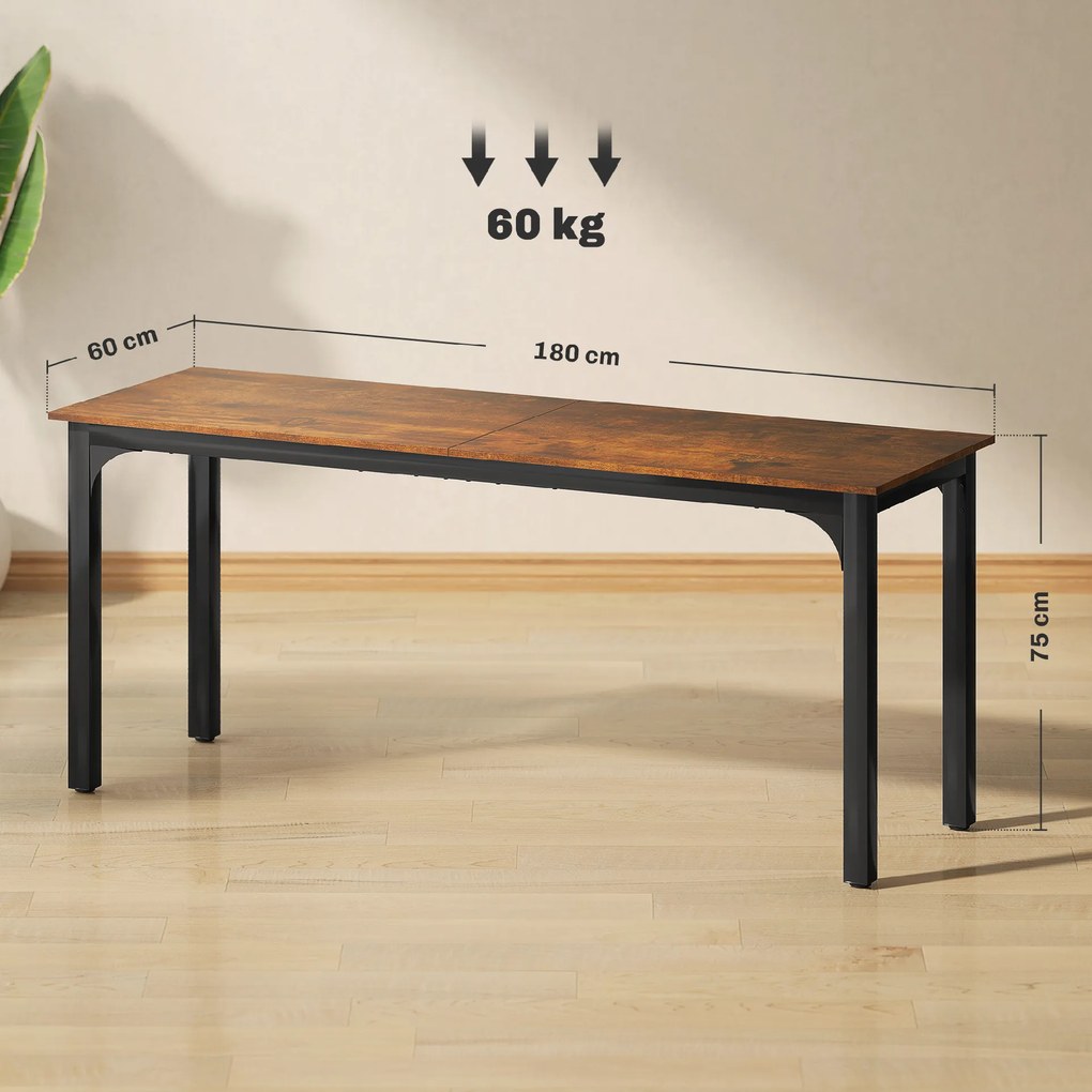 HOMCOM Stůl, počítačový stůl, rustikální design, spousta místa, dřevotříska, hnědá