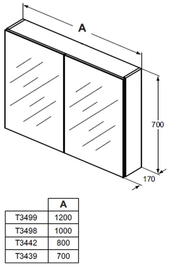 Ideal Standard Mirror &amp; Light - Zrcadlová skříňka KOMFORT 1000 mm, Dekor hliník, T3498AL