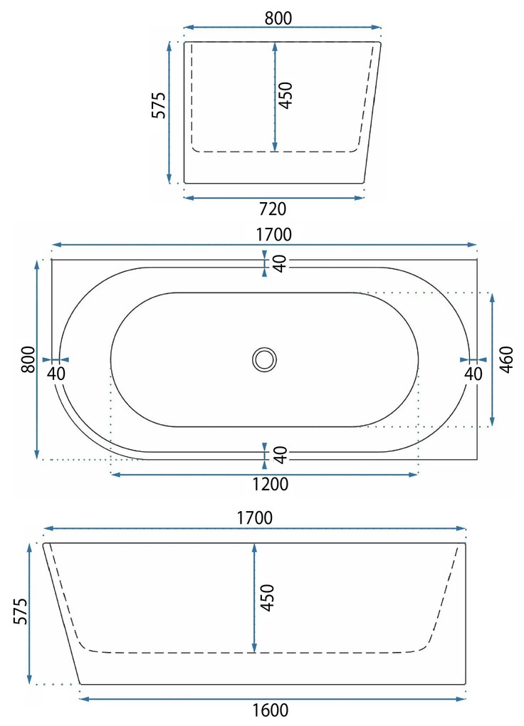 Volně stojící akrylová vana REA WENUS RIGHT 170x80 cm bílý, sifon Click-Clack - bílý