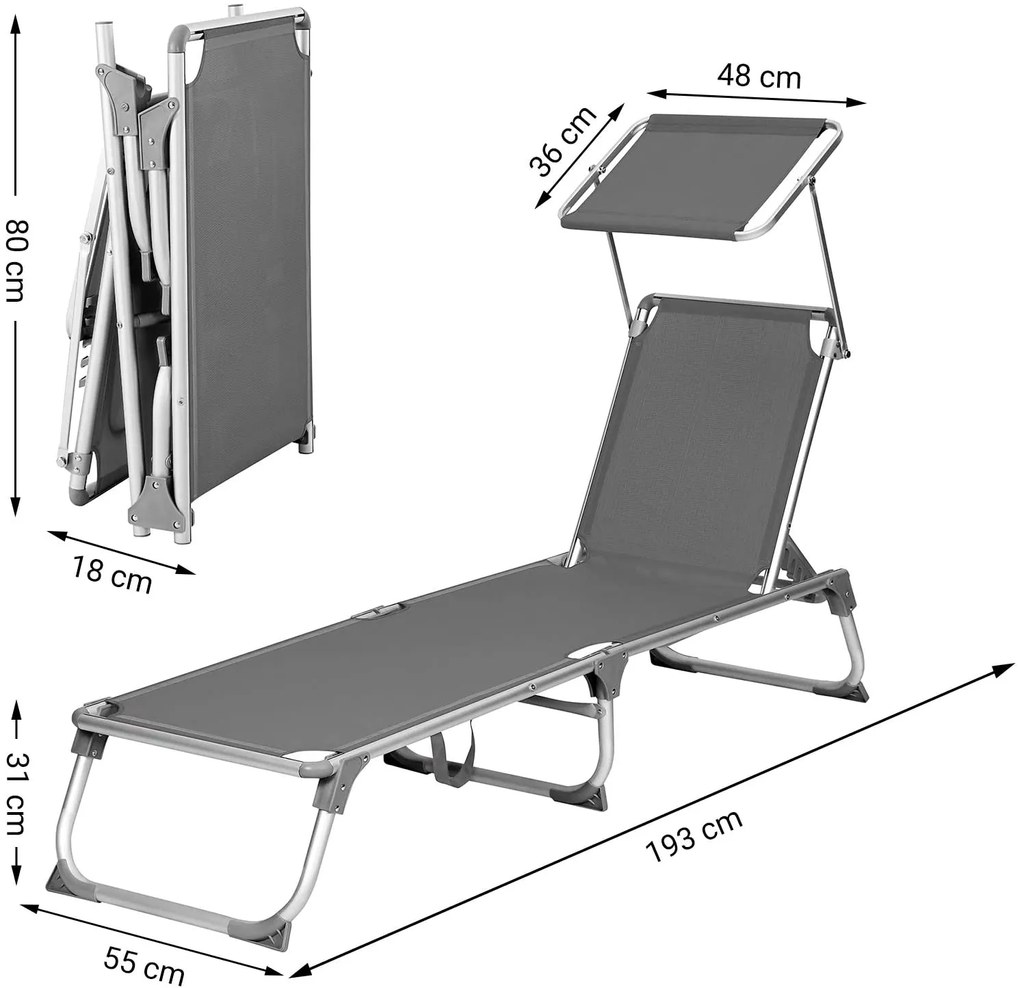 SONGMICS Zahradní polohovatelné lehátko hliník 55 x 193 cm šedé