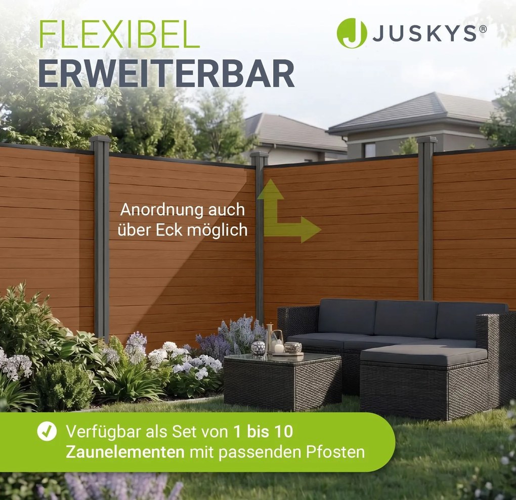Juskys WPC plotová sestava s panely a sloupky, teakový dekor Velikost sady: 5 ks